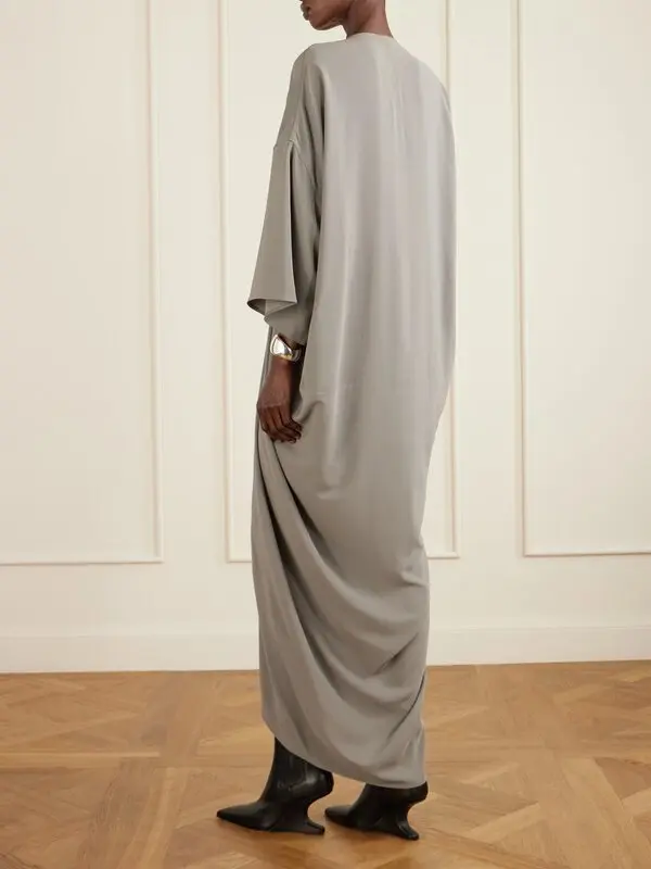 Rick Owens Tommykite Draped Crepe Maxi Dress - Gray