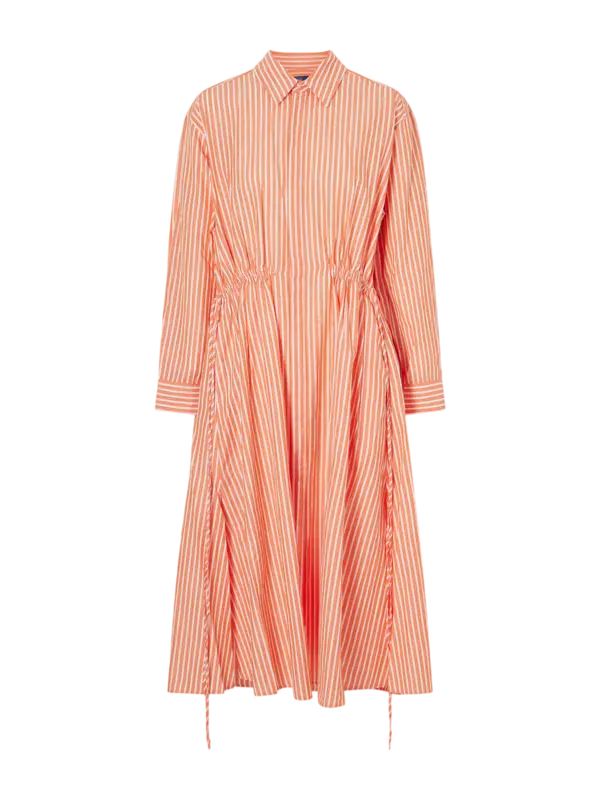 Polo Ralph Lauren Ruched Embroidered Striped Maxi Dress - Orange