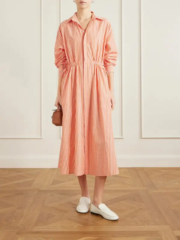 Polo Ralph Lauren Ruched Embroidered Striped Maxi Dress - Orange |  Editorialist
