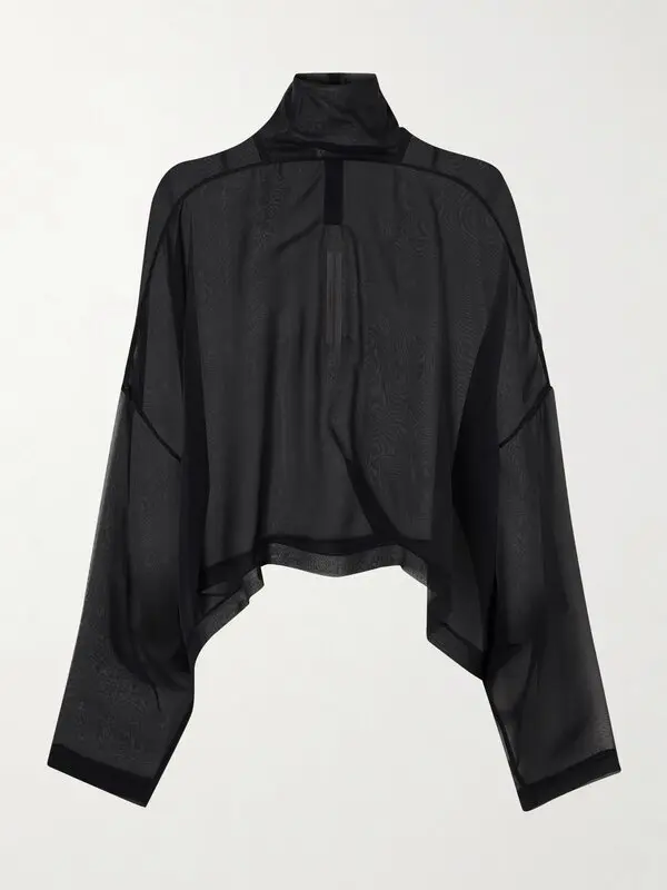 Rick Owens Jumbo Tabard Silk-chiffon Turtleneck Blouse