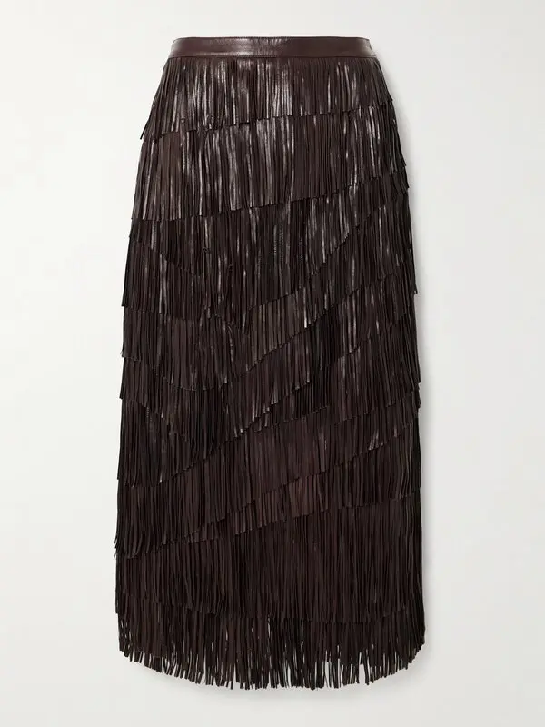 Ulla Johnson Therese Fringed Leather Skirt - Brown