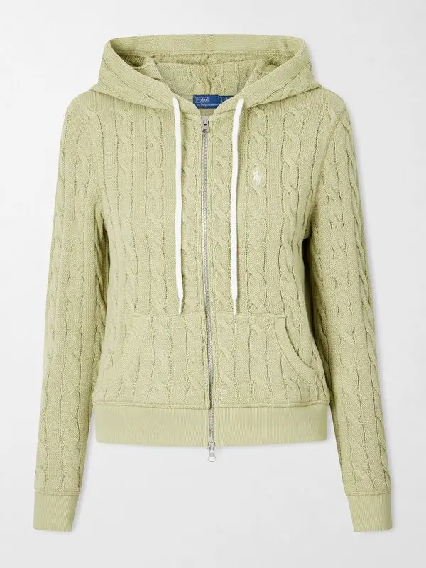 Polo Ralph Lauren Embroidered Cable-knit Cotton Zip-up Hoodie