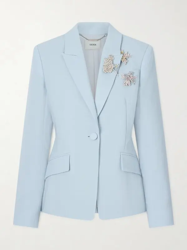 Erdem Embellished Wool-crepe Blazer - Blue