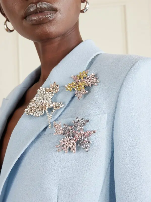 Erdem Embellished Wool-crepe Blazer - Blue