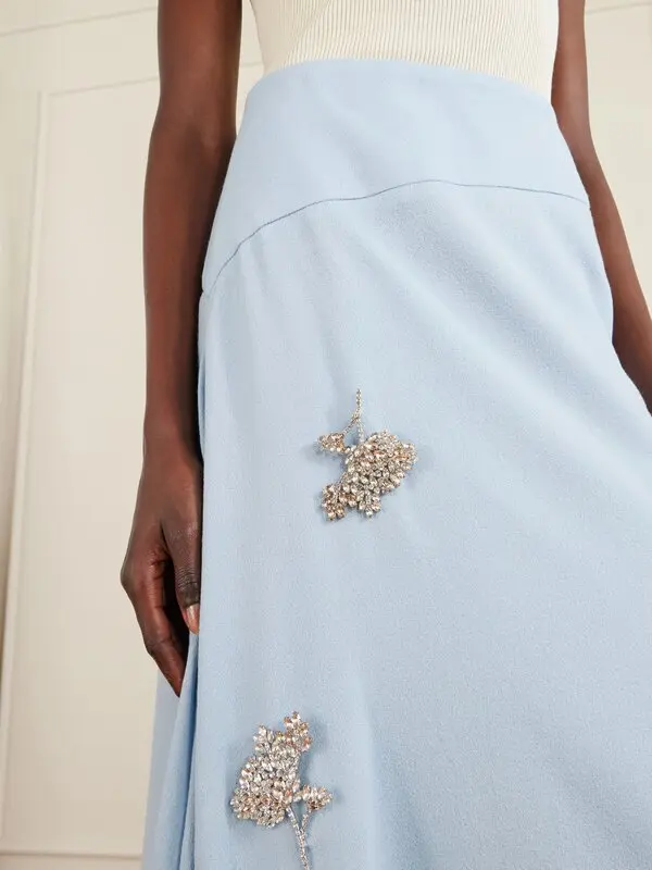 Erdem Asymmetric Draped Embellished Midi Skirt