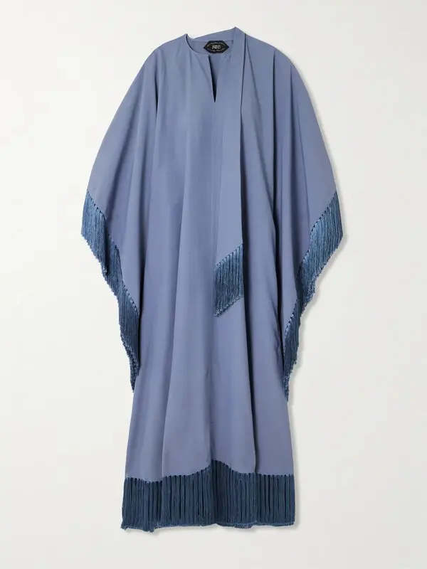 TALLER MARMO Hammamet Fringed Crepe-cady Cape-effect Gown - Blue