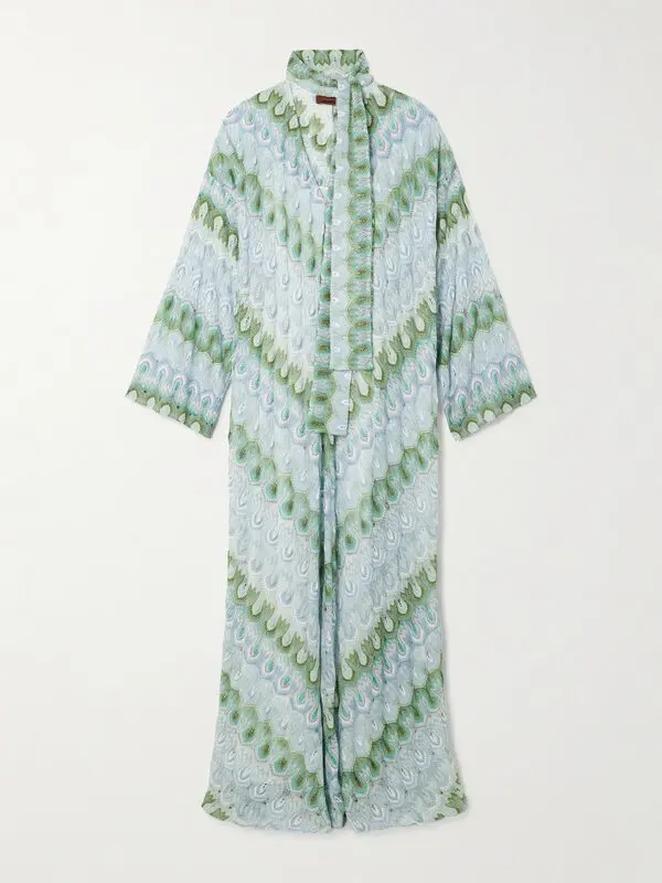 Missoni Tie-detailed Striped Crochet-knit Maxi Dress - Blue
