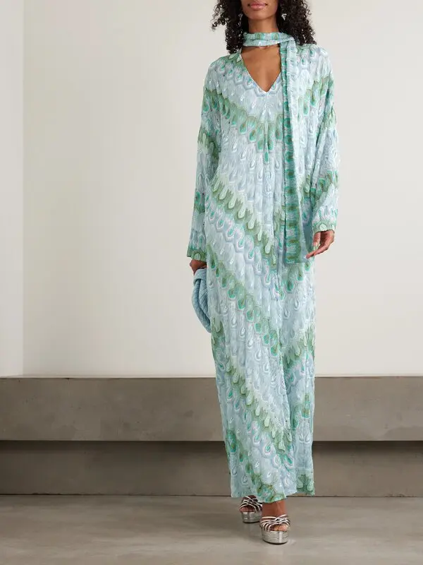 Buy Missoni Tie-detailed Striped Crochet-knit Maxi Dress - Blue At 30% Off  | Editorialist