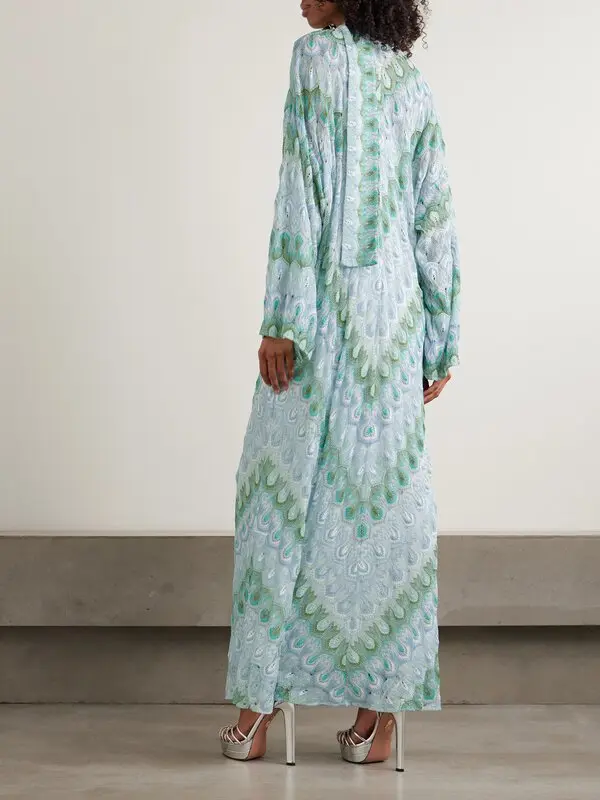 Buy Missoni Tie-detailed Striped Crochet-knit Maxi Dress - Blue At 30% Off  | Editorialist