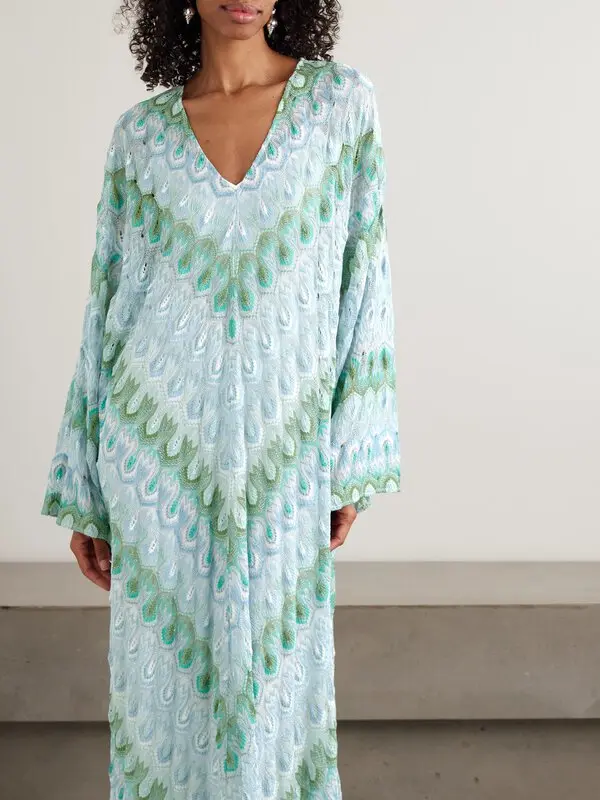 Missoni Tie-Detailed Striped Crochet-Knit Maxi Dress - Blue | Editorialist