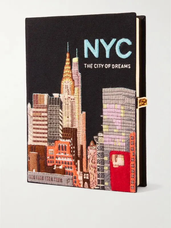 OLYMPIA LE-TAN Nyc Embroidered Appliquéd Clutch - Black