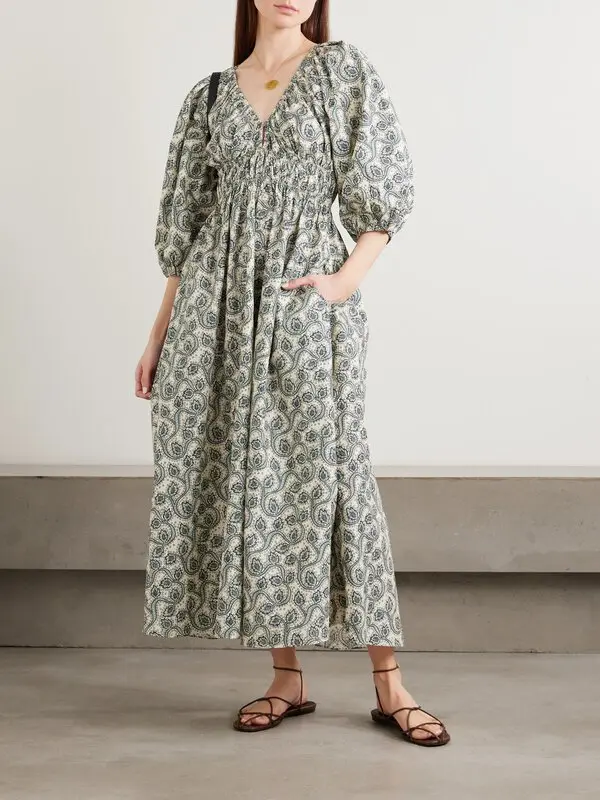 matteau midi dress Matteau Shirred Paisley-print Organic Cotton Midi Dress - Women Dresses