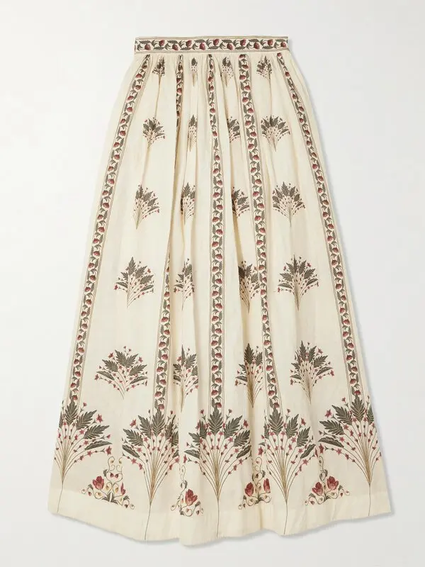 Agua Bendita Ocaso Tangelo Andes Floral-print Linen Maxi Skirt - Multi