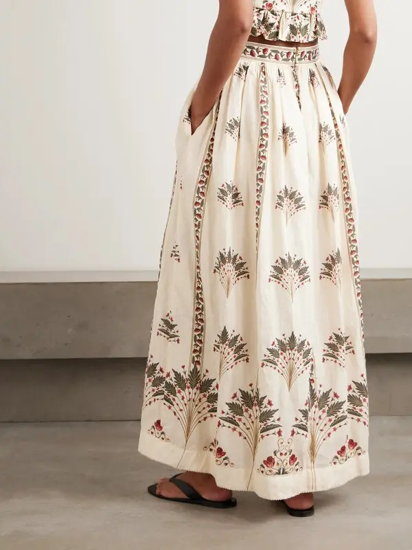 Agua Bendita Ocaso Tangelo Andes Floral-print Linen Maxi Skirt - Multi