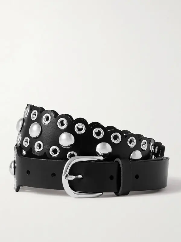 Isabel Marant Zalla Studded Scalloped Leather Belt - Black