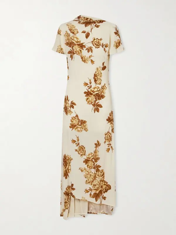 Magda Butrym Floral-print Stretch-jersey Midi Dress - Neutrals