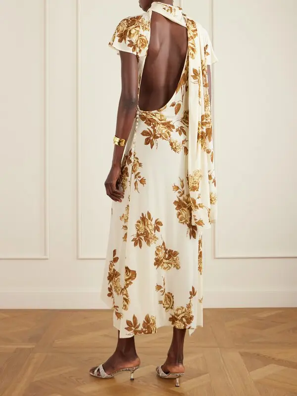 Magda Butrym Floral-print Stretch-jersey Midi Dress - Neutrals