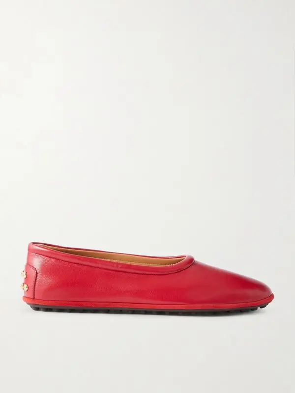 TOD'S Studded Glossed-leather Ballet Flats