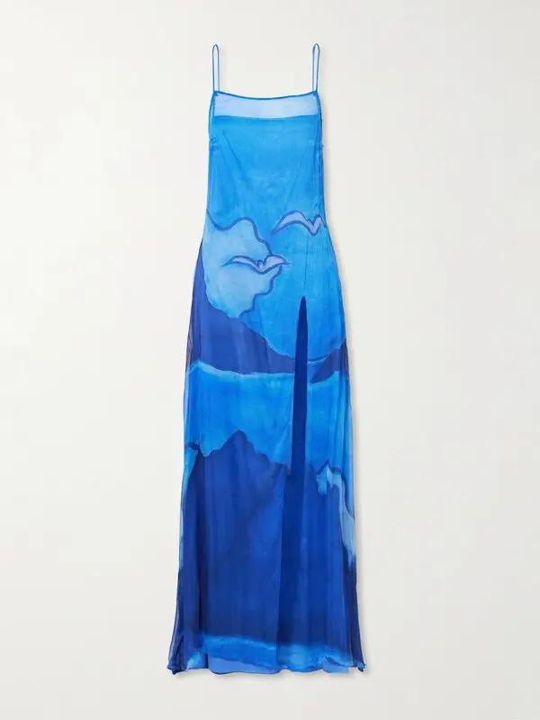 DONDE ESTEBAN Es Vedra Printed Crinkled Silk-chiffon Maxi Dress - Blue