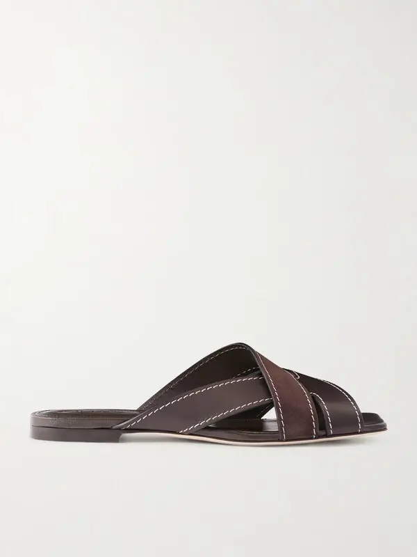 TOD'S Suede And Leather Slides - Brown