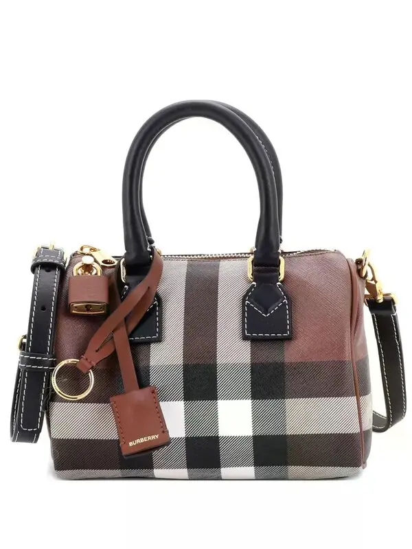 Burberry Bowling Bag Check E-canvas Mini Satchel - Black