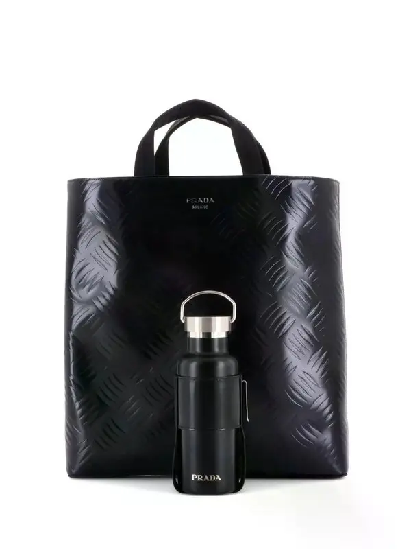 Prada Vertical Shopper Diamond Embossed Spazzolato Leather Medium Tote Bag