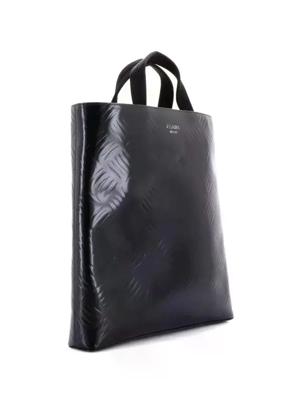 Prada Vertical Shopper Diamond Embossed Spazzolato Leather Medium Tote Bag