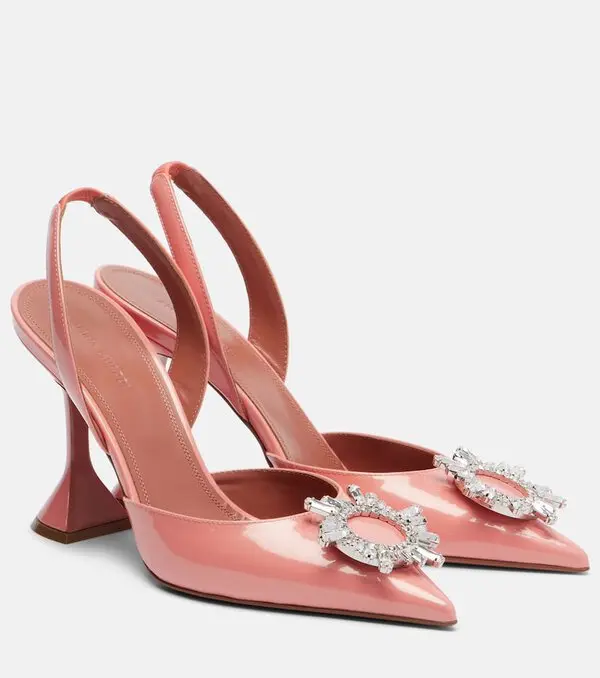 Amina Muaddi Begum 95 Patent Leather Slingback Pumps - Pink