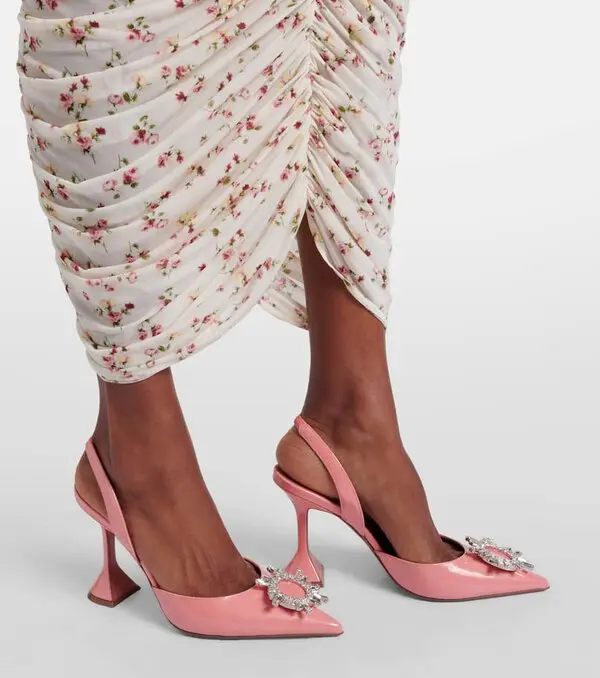 Amina Muaddi Begum 95 Patent Leather Slingback Pumps - Pink