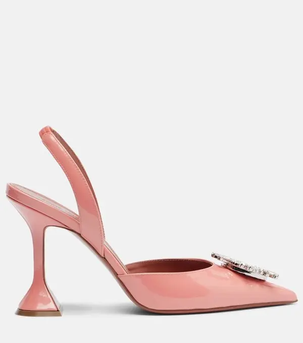 Amina Muaddi Begum 95 Patent Leather Slingback Pumps - Pink
