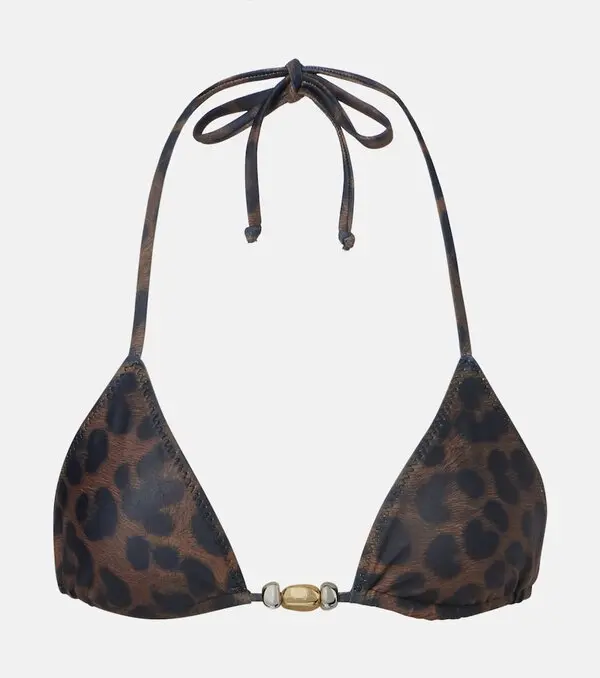 SAME Name Beaded Printed Bikini Top - Brown