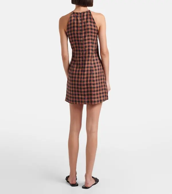 Asceno Antigua Gingham Linen Minidress - Brown