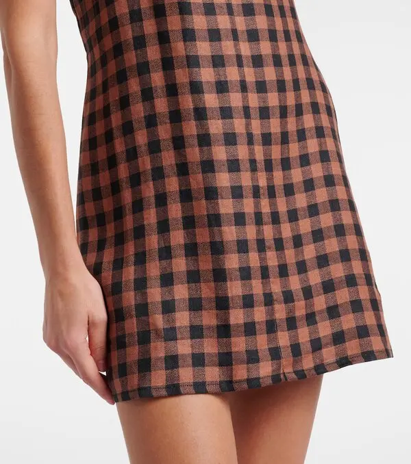 Asceno Antigua Gingham Linen Minidress - Brown