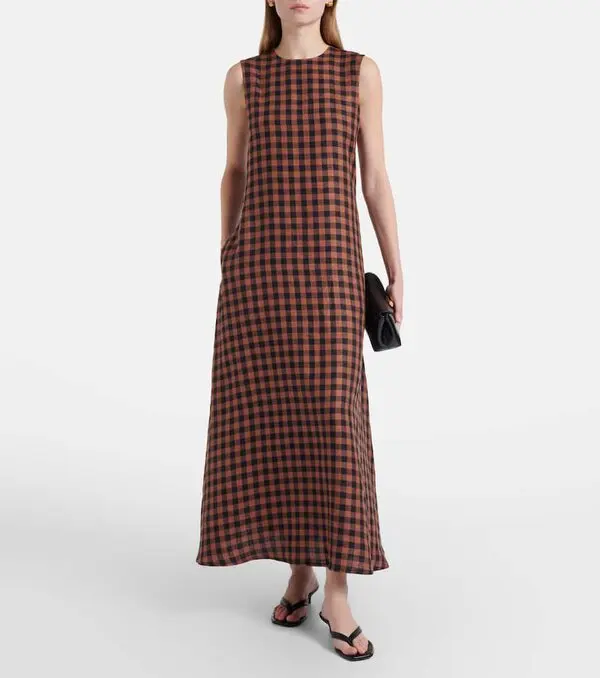 Asceno Tallin Gingham Linen Maxi Dress