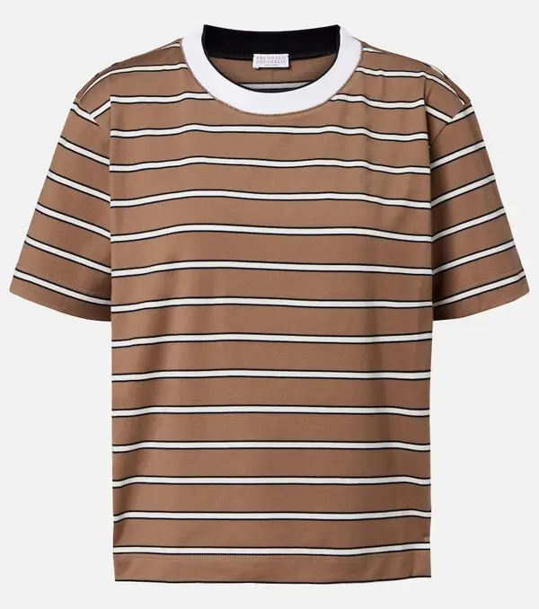 Brunello Cucinelli Striped Cotton Jersey T-shirt - Brown