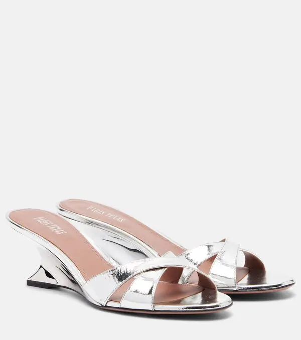 Paris Texas Nina 50 Metallic Leather Wedges - Silver