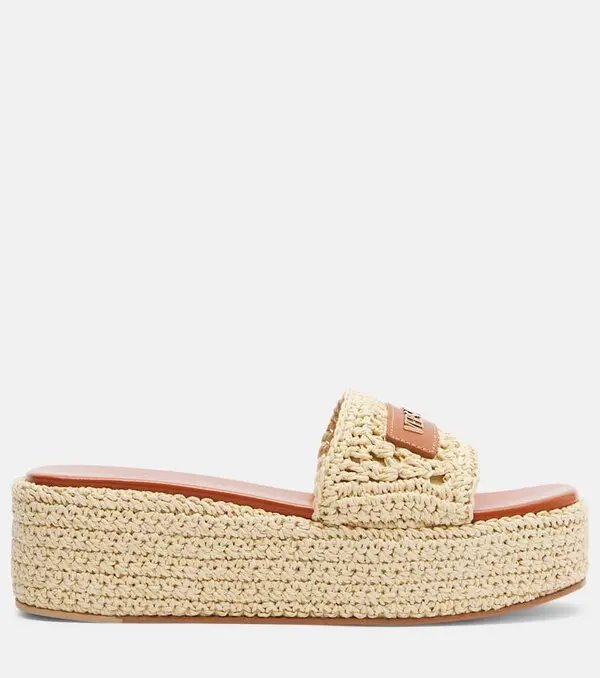 Versace Logo Raffia Platform Espadrille Slides