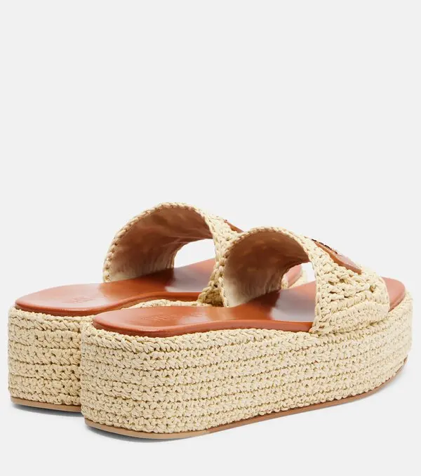 Versace Logo Raffia Platform Espadrille Slides - Beige