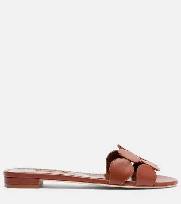 Manolo Blahnik Haribalmuflat Leather Slides - Brown