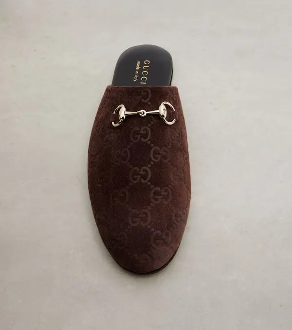 Gucci Horsebit Gg Suede Mules