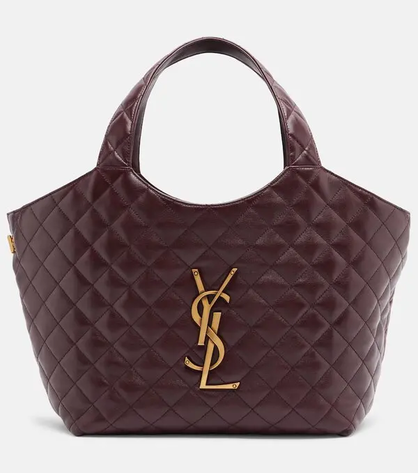Saint Laurent Icare Medium Quilted Leather Tote - Burgundy