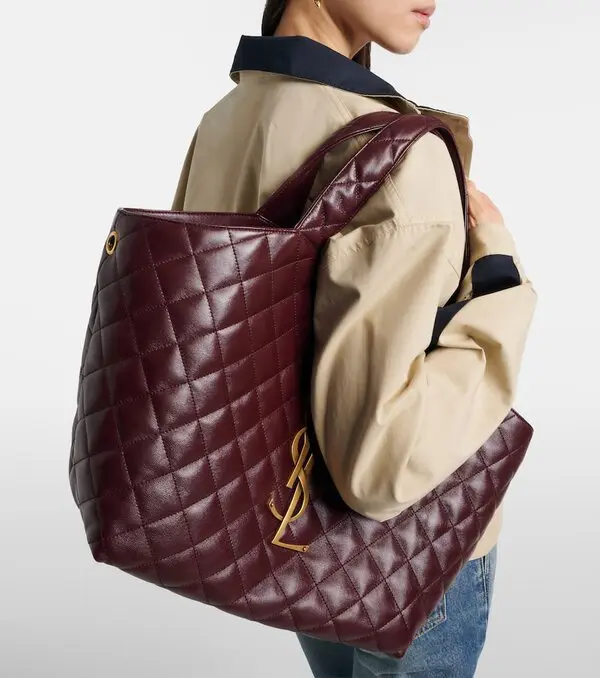 Saint Laurent Icare Medium Quilted Leather Tote - Burgundy