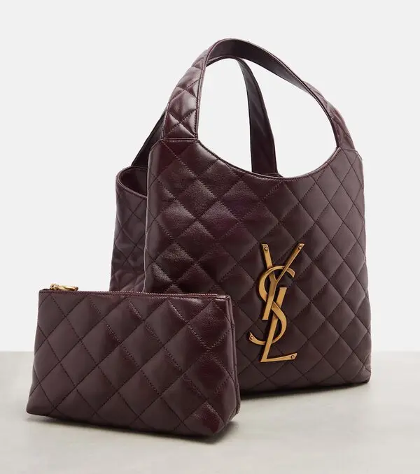 Saint Laurent Icare Medium Quilted Leather Tote - Burgundy