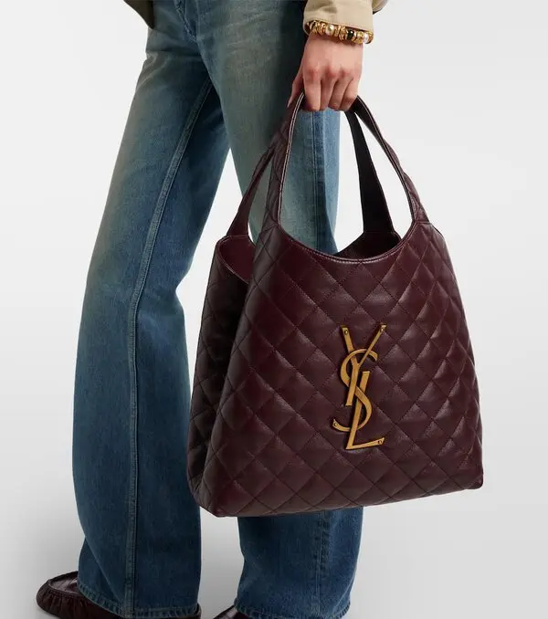 Saint Laurent Icare Medium Quilted Leather Tote - Burgundy