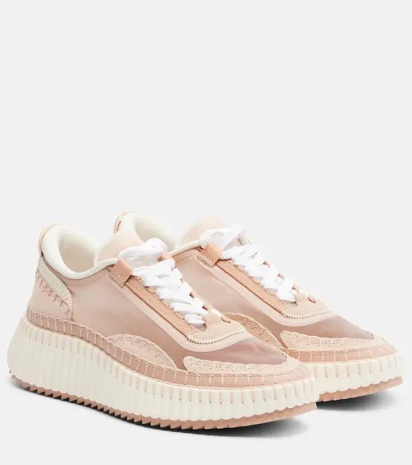 Chloé Nama Leather-trimmed Platform Sneakers