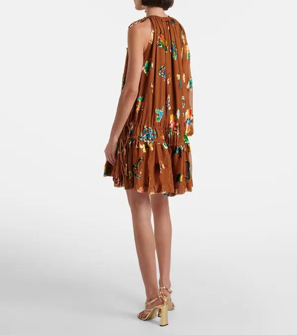 ALEMAIS Alémais Embroidered Silk-blend Mini Dress - Brown