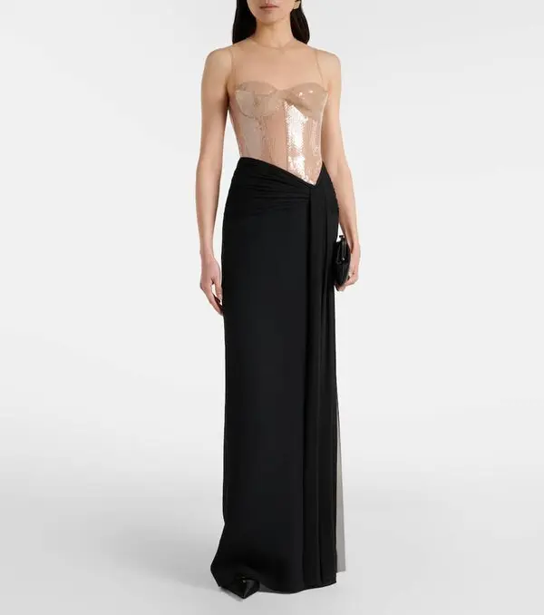David Koma Sequined Paneled Bustier Gown