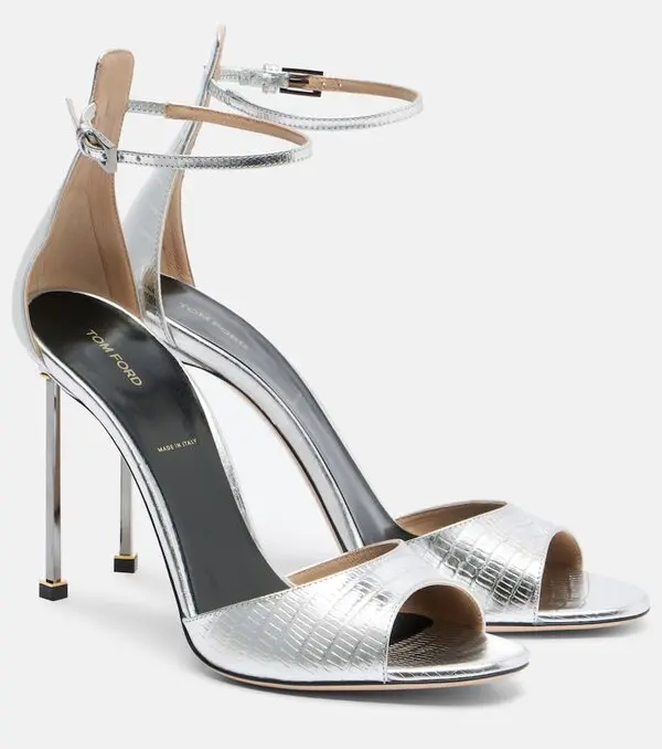 TOM FORD Spire Metallic Leather Sandals - Silver