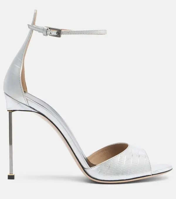 TOM FORD Spire Metallic Leather Sandals - Silver