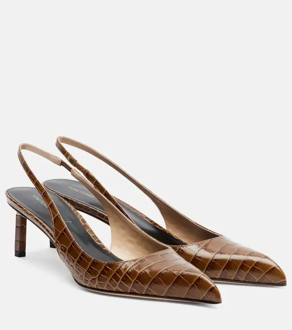 TOM FORD Croc-effect Slingback Pumps - Brown